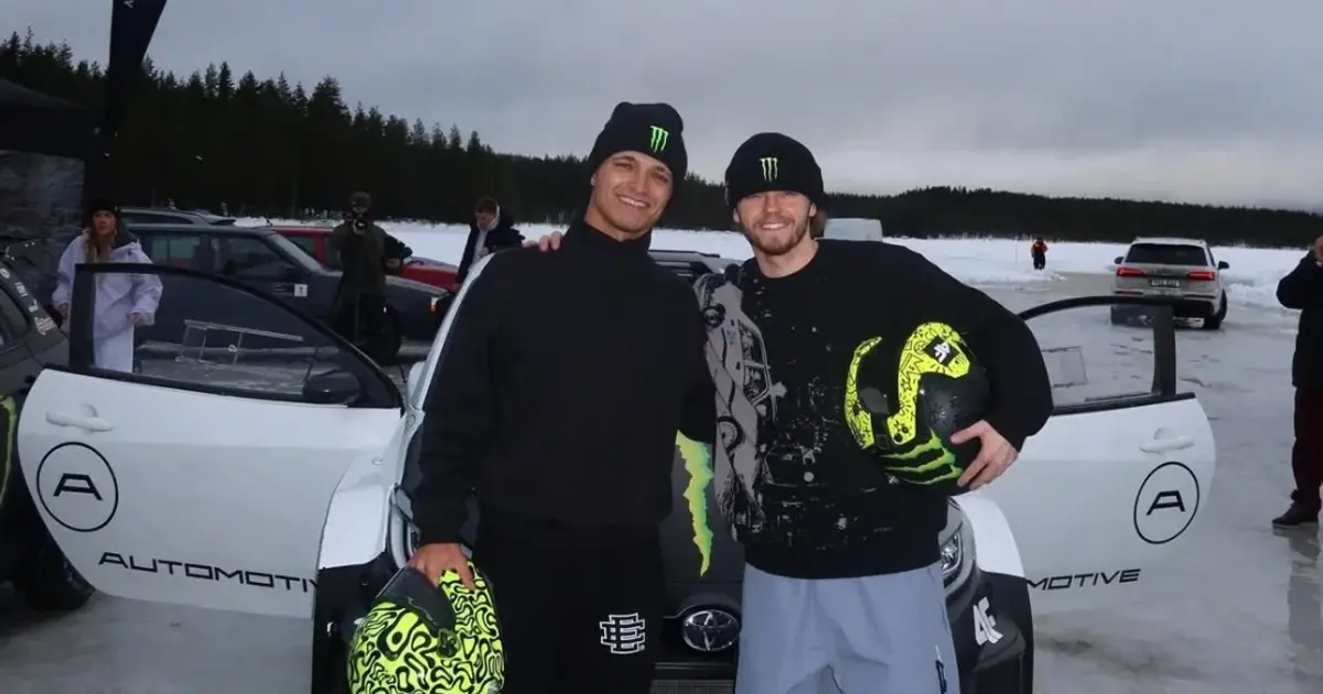 Lando Norris prepara-se para a F1 na neve ao lado de Oliver Solberg ...