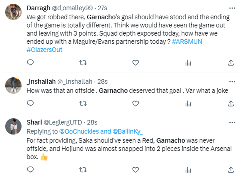 Garnacho offside? Manchester United fans blame VAR for loss to Arsenal ...