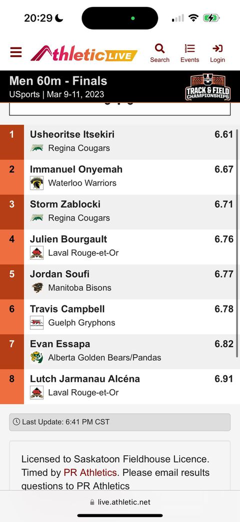 Usheoritse Itsekiri crowned 60m champion at USports Indoor Championships | Pulse Sports Nigeria