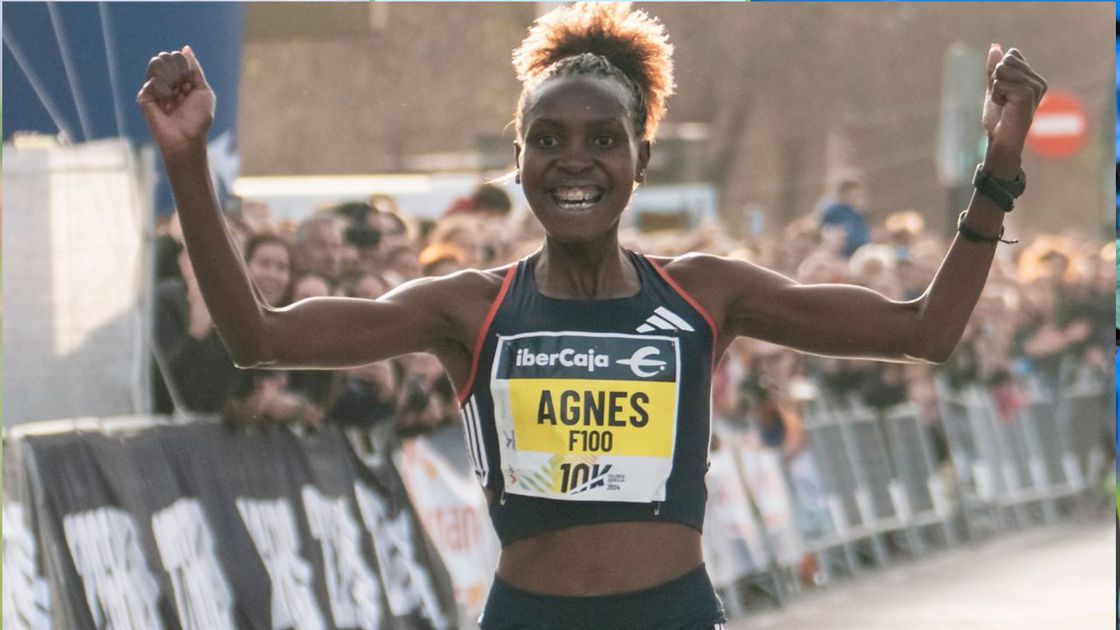 Agnes Ngetich reacts after breaking the 10km world record in Valencia ...