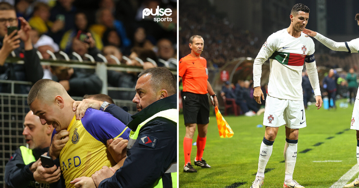 [VIDEO] Watch as Ronaldo escapes injury after getting tackled by pitch ...