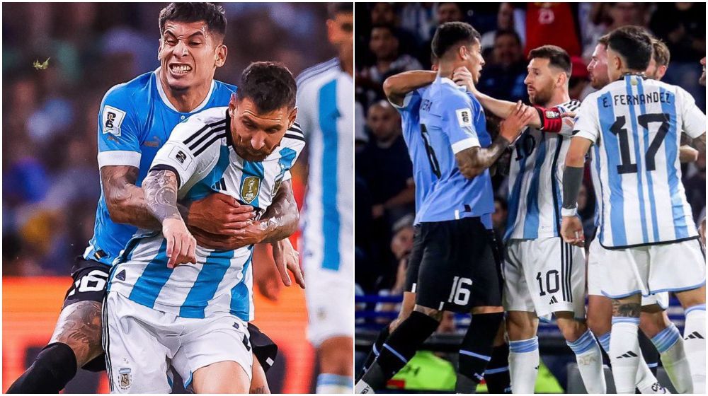 Lionel Messi sparks outrage from fans after chokeslam on Uruguay star ...