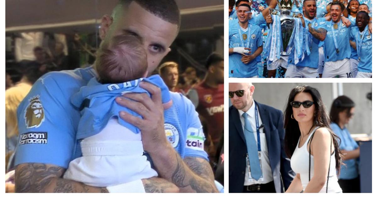 Kyle Walker reveals newborn baby to the world during Man City on-field ...