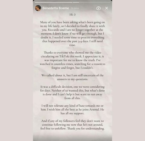 Bendetta Curatella and Riccardo Calafiori UNFOLLOW each other to spark ...