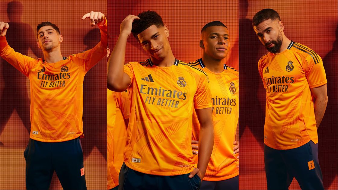 Mbappe and Bellingham model Orange Real Madrid away jersey | Pulse Sports Nigeria