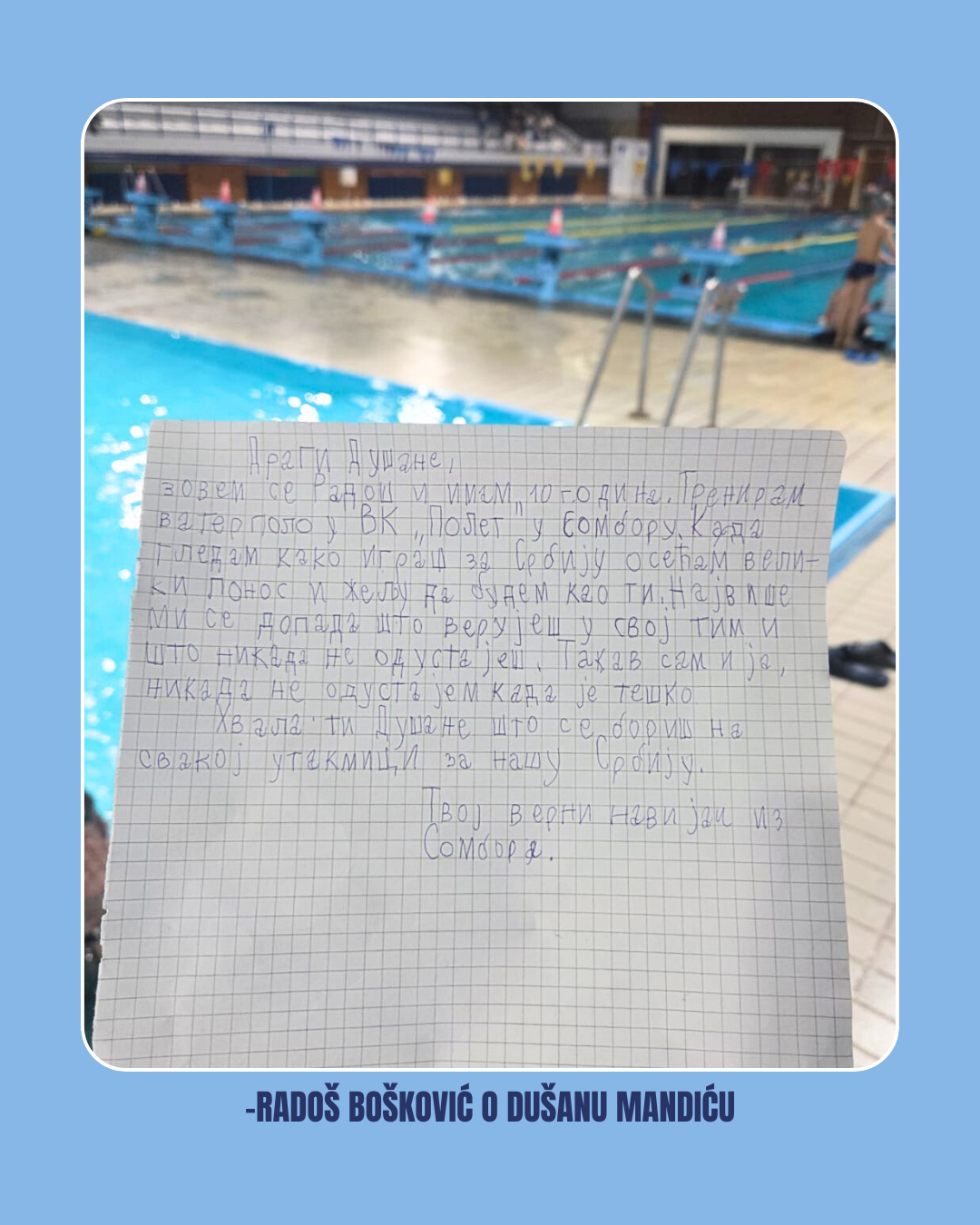 Klinci iz VK Polet iz Sombora napisali pisma srpskim vaterpolistima ...