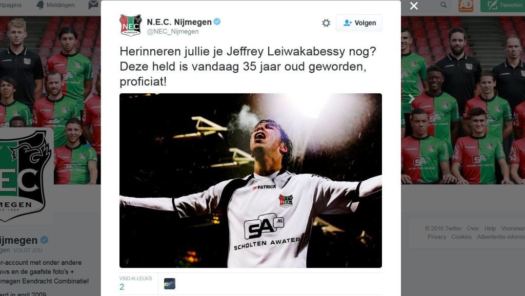 NEC maakt klein foutje op Twitter met verjaardag Leiwakabessy ...