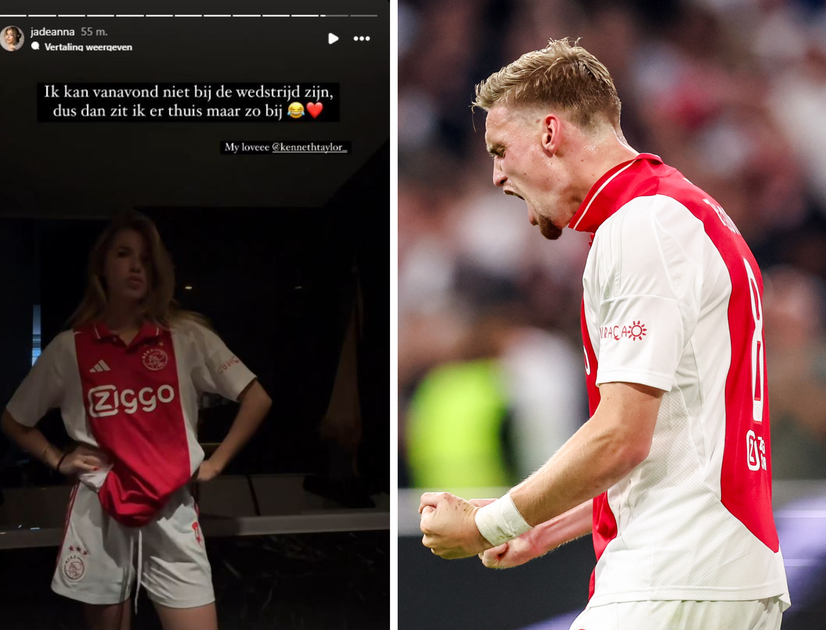 Jade Anna juicht in speciale kleding na Ajax-goal van vriend Kenneth ...