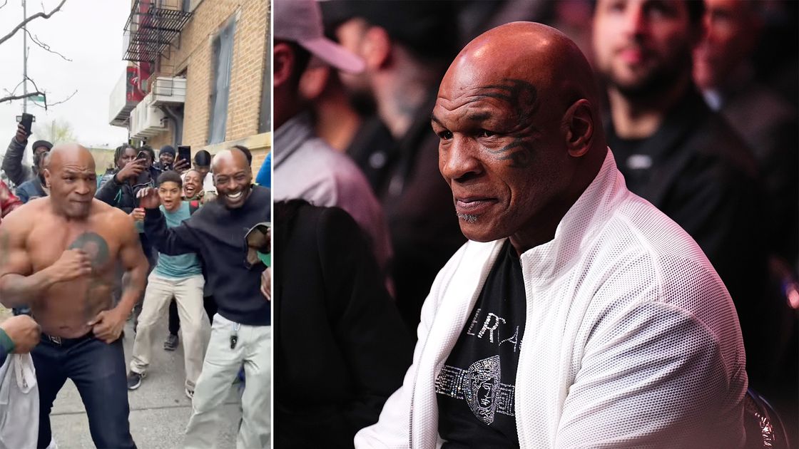 Bokslegende Mike Tyson ziet er superfit uit in stoeipartij met ander ...